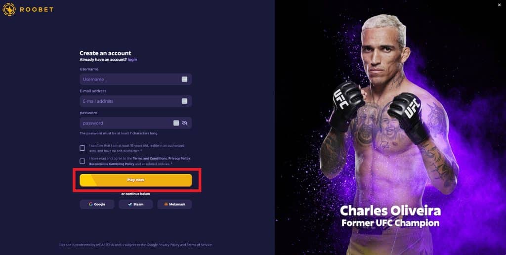 Start your gaming experience by creating a Roobet account