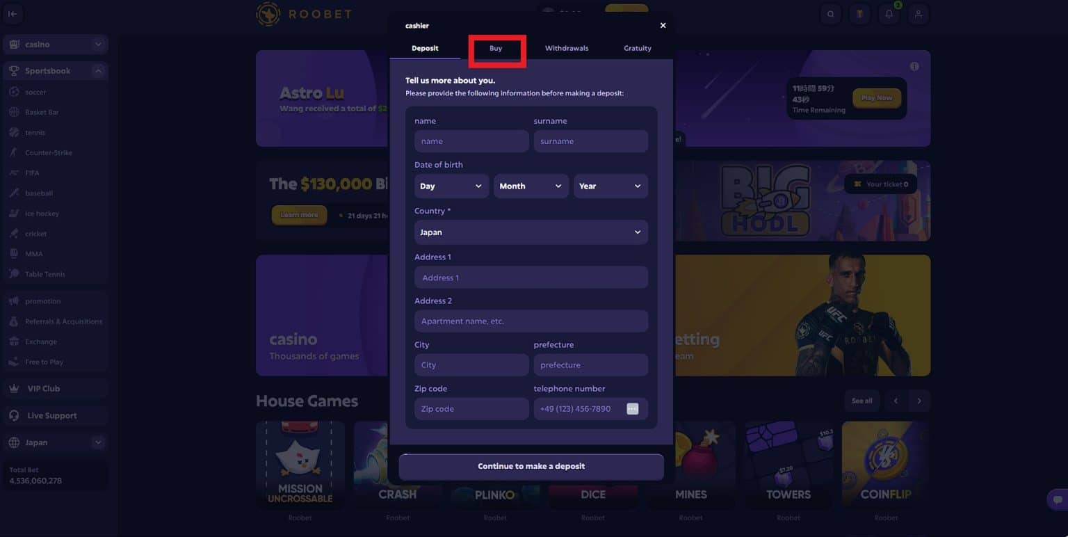 Start your gaming experience by creating a Roobet account